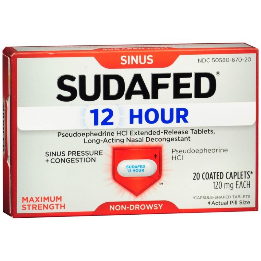 Sudafed 12 Hour Sinus Pressure + Congestion Coated Caplets – 20 CP ...