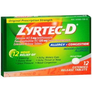 Zyrtec D 12 Hour Allergy + Congestion Extended Release Tablets – 12 TB ...